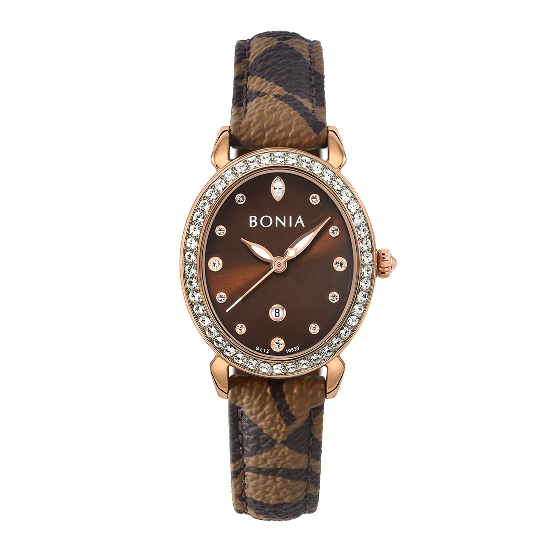 Bonia Oval Monogram Leather Brown Dial B10830-2547S Women – Startime